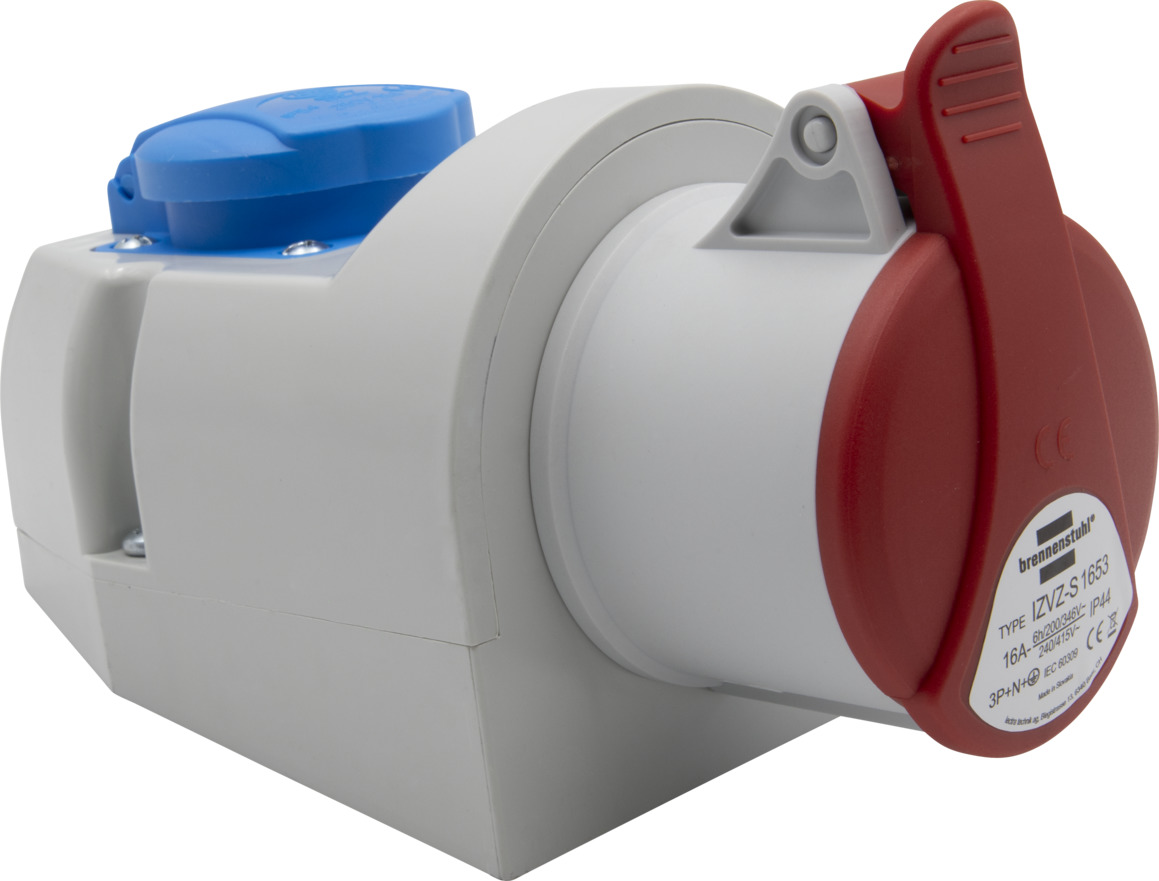 Combination wall socket outlet with CEE 400V/16A and protective contact ...